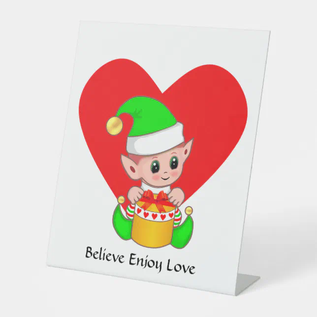 Cute Elf with Motivational Words Pedestal Sign | Zazzle