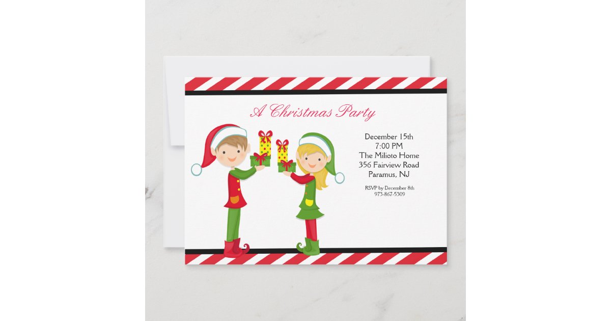 Cute Elves Christmas Party Invite | Zazzle