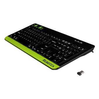 Cute Emoticon with Lime Green Trim and Name Wireless Keyboard | Zazzle