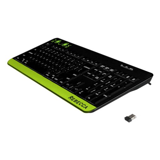 Cute Emoticon with Lime Green Trim and Name Wireless Keyboard | Zazzle