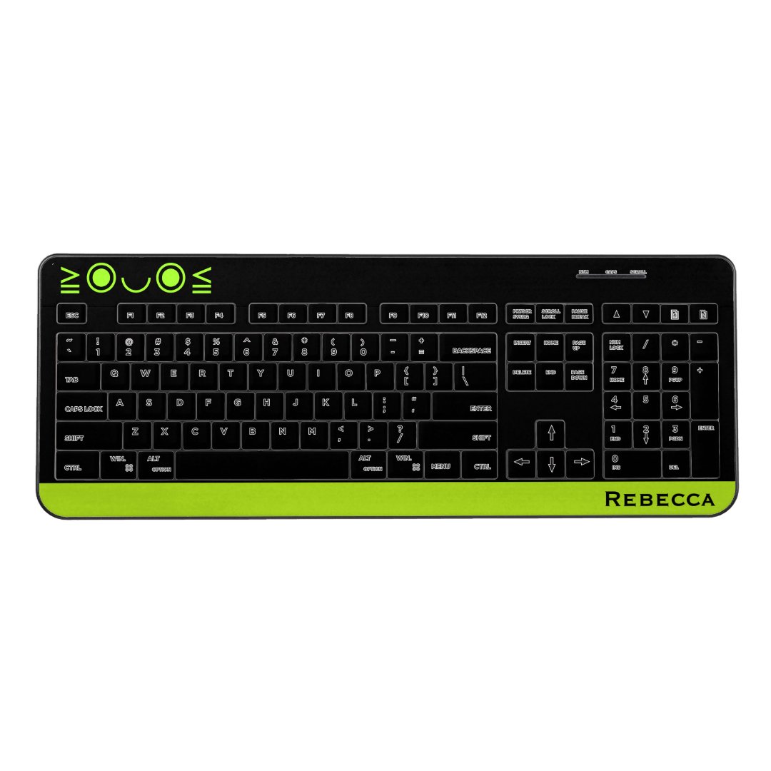 Cute Emoticon with Lime Green Trim and Name Wireless Keyboard | Zazzle