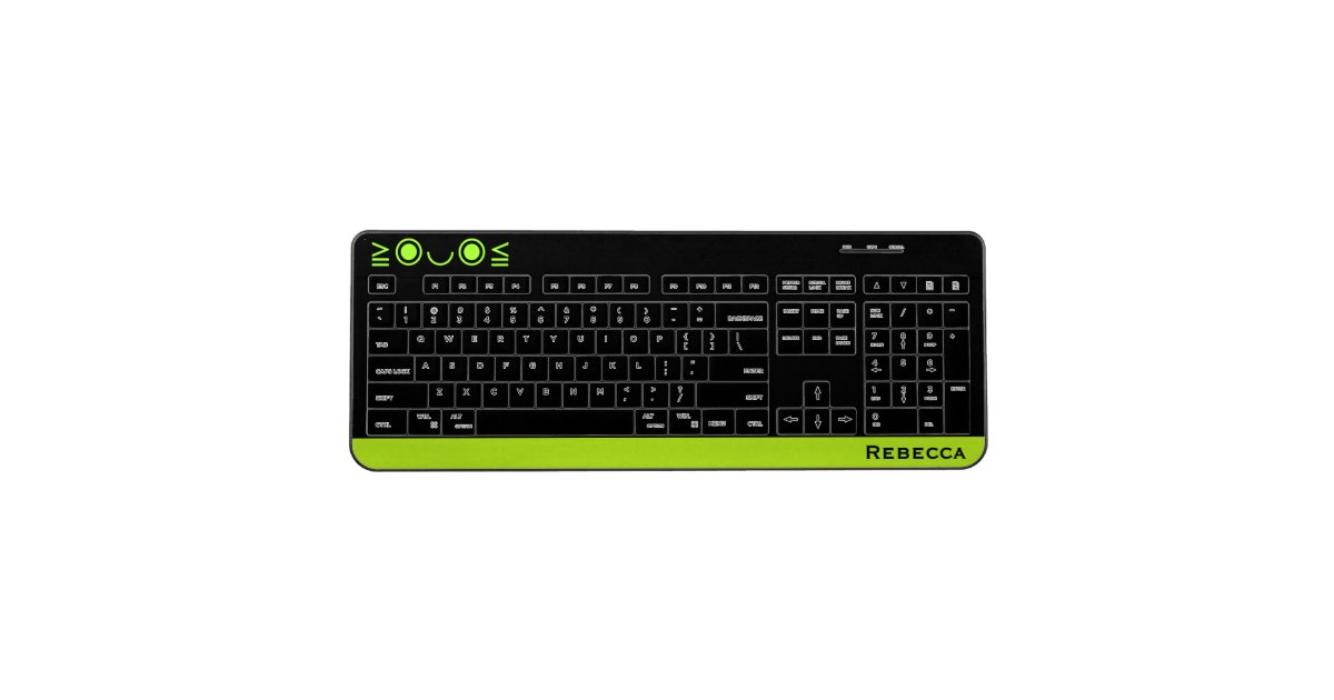 Cute Emoticon with Lime Green Trim and Name Wireless Keyboard | Zazzle