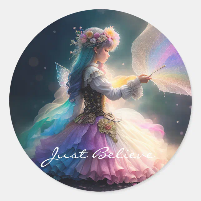 Cute Enchanted Fairy Princess Classic Round Sticker | Zazzle