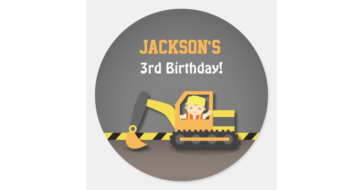 Cute Excavator Construction Birthday Party Labels | Zazzle
