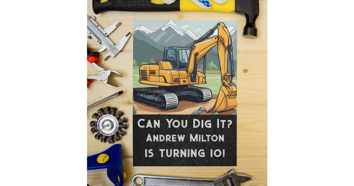 Cute Excavator Construction Equipment Digger Invitation | Zazzle