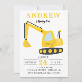 Cute Excavator Construction Kids Birthday Party Invitation | Zazzle