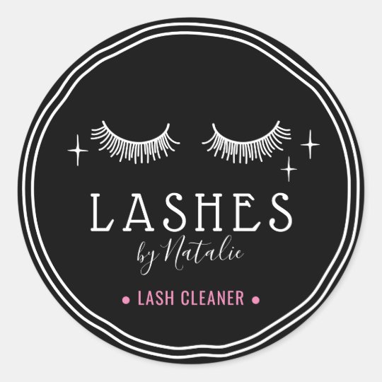Cute Eyelash Drawing Logo Lash Cleaner Black Classic Round Sticker ...