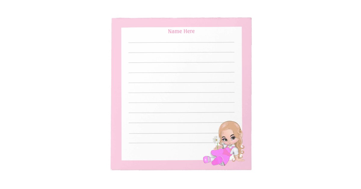 Cute Fairy and Flower Lined Notepad | Zazzle