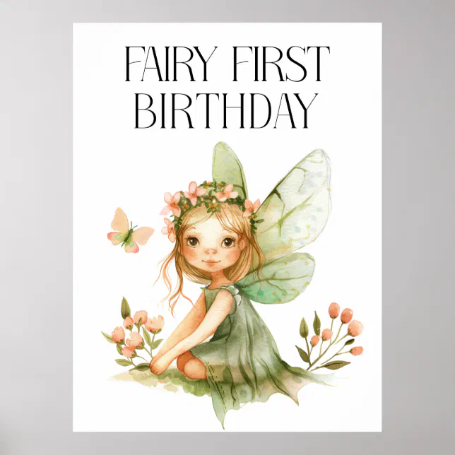 Cute Fairy First Birthday Poster | Zazzle