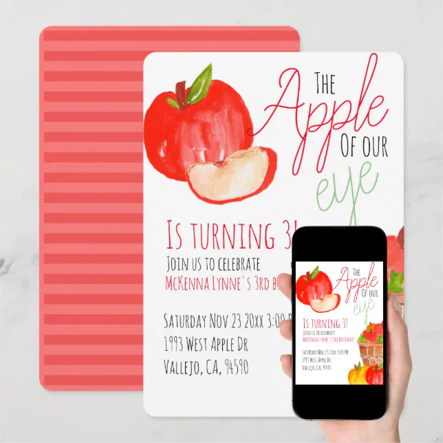Cute fall apple kid birthday party invitation | Zazzle