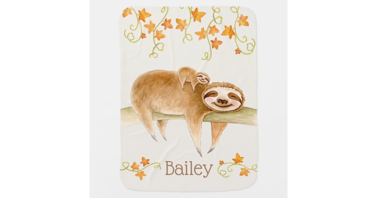 Cute fall sloths whimsy animal watercolor art baby blanket | Zazzle