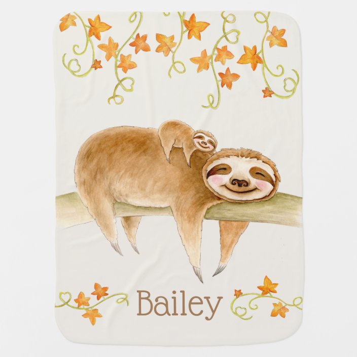 Cute fall sloths whimsy animal watercolor art baby blanket | Zazzle.com