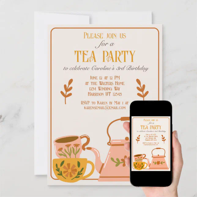 Cute Fall Tea Party Birthday Invitation | Zazzle