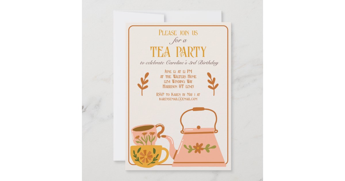 Cute Fall Tea Party Birthday Invitation | Zazzle