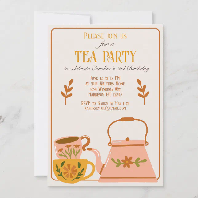 Cute Fall Tea Party Birthday Invitation | Zazzle