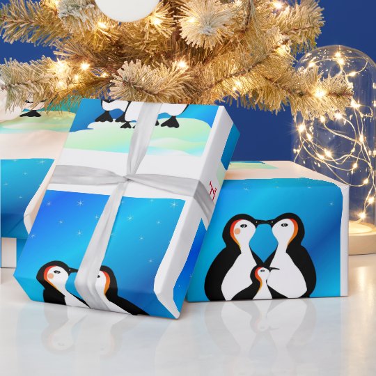 Cute Family of Penguins Christmas Wrapping Paper | Zazzle.com