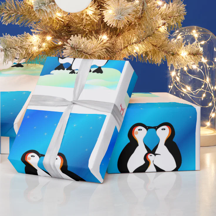 Cute Family of Penguins Christmas Wrapping Paper | Zazzle