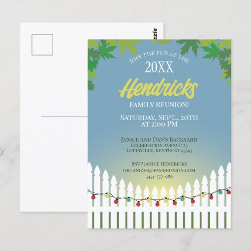 Cute Family Reunion picket fence decorated Postcard | Zazzle