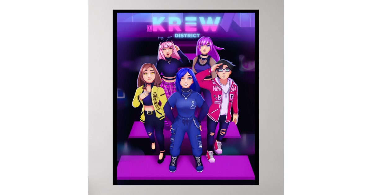 Cute Fanart Funneh and the Krew Kids Cartoon Distr Poster | Zazzle