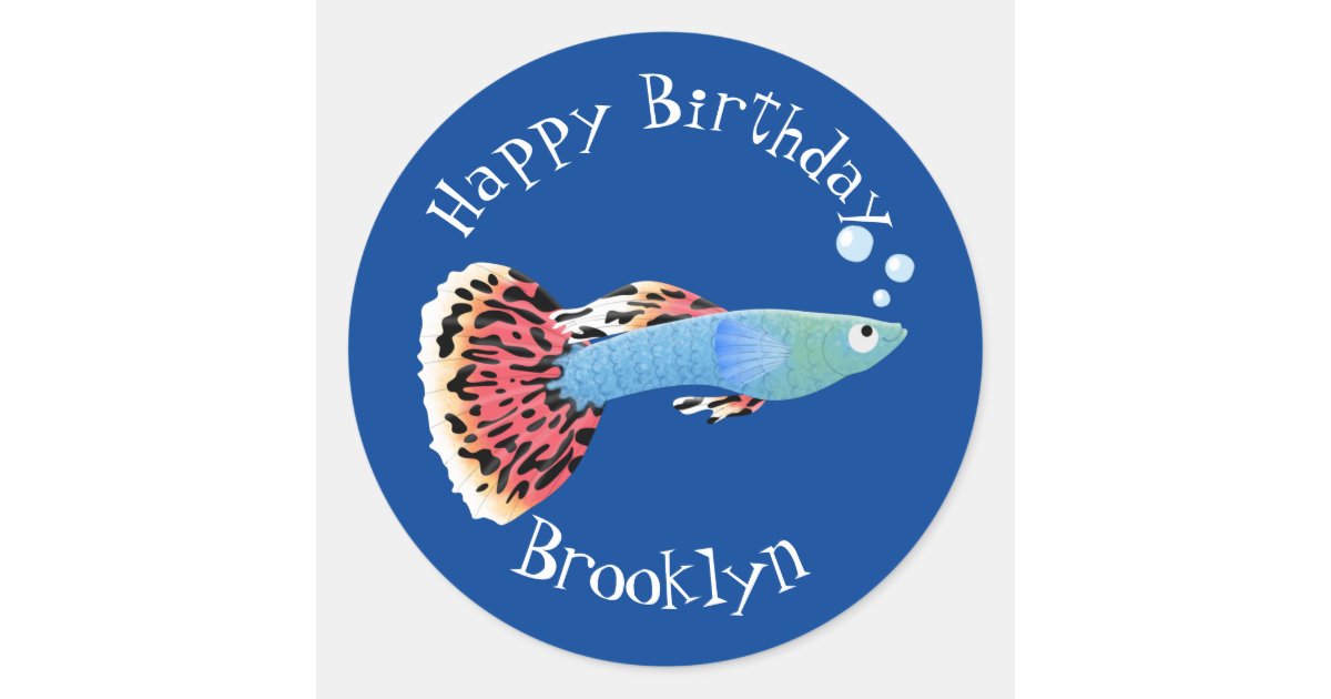Cute fancy guppy tropical fish cartoon classic ro classic round sticker ...