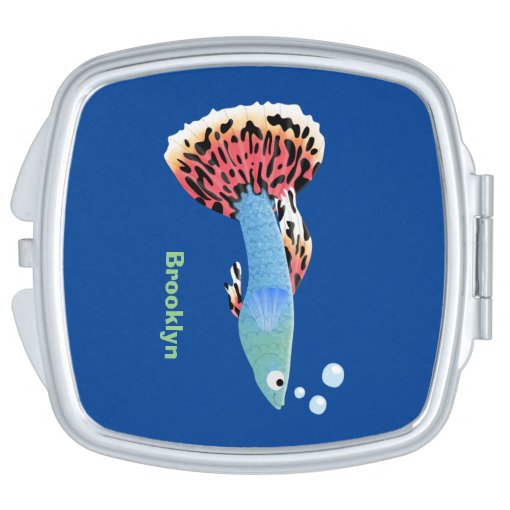 Cute fancy guppy tropical fish cartoon compact mirror | Zazzle