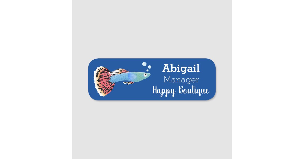 Cute fancy guppy tropical fish cartoon name tag | Zazzle