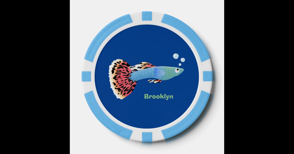 Cute fancy guppy tropical fish cartoon poker chips | Zazzle