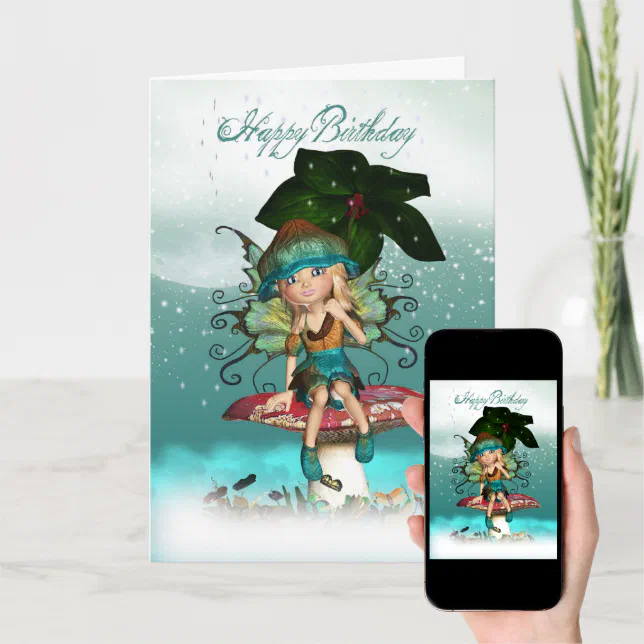 Cute Fantasy Fairy Elf Birthday Greeting Card | Zazzle