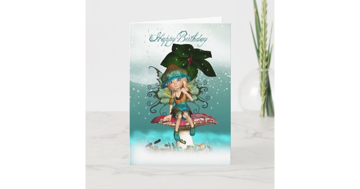 Cute Fantasy Fairy Elf Birthday Greeting Card | Zazzle