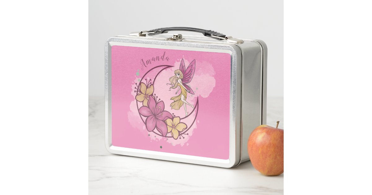 Cute Fantasy Fairy on the Moon, Custom Name Metal Lunch Box | Zazzle