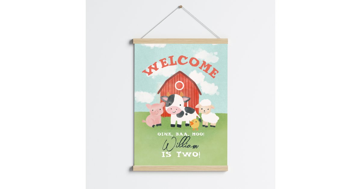 Cute Farm Animal Barnyard 2nd Birthday Welcome Poster | Zazzle