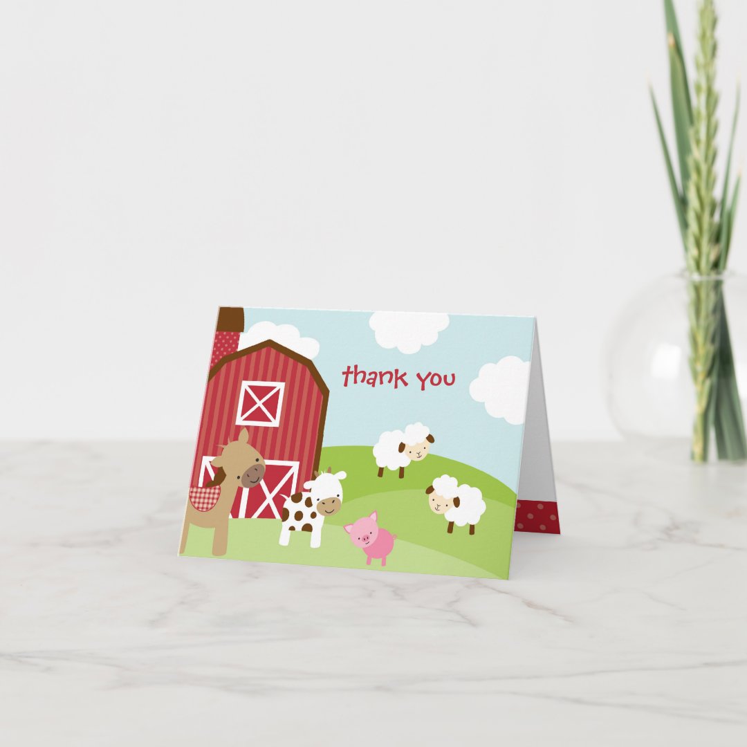 Cute Farm Animal Thank You Card | Zazzle