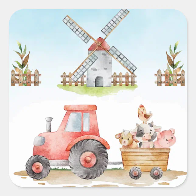 Cute Farm Animals 1st Birthday Party Square Sticker | Zazzle