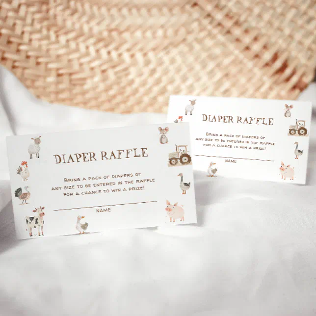 Cute Farm Animals Baby Shower Diaper Raffle Ticket Enclosure Card | Zazzle