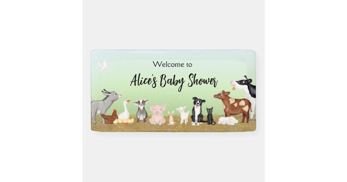 Cute farm animals baby shower vinyl welcome banner | Zazzle
