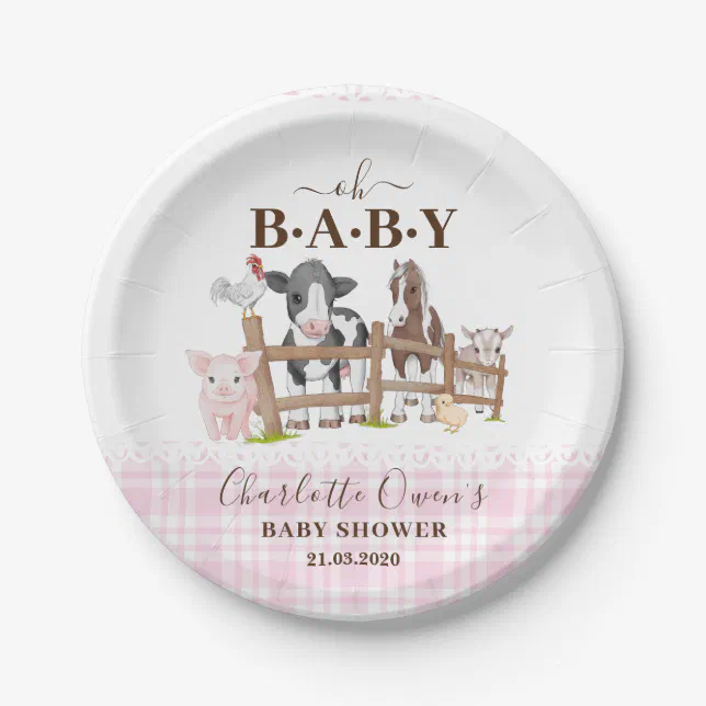 Cute Farm Animals Barnyard Baby Shower Paper Plates | Zazzle
