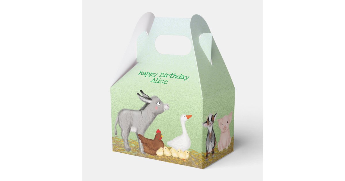 Cute farm animals birthday party gable favor box | Zazzle