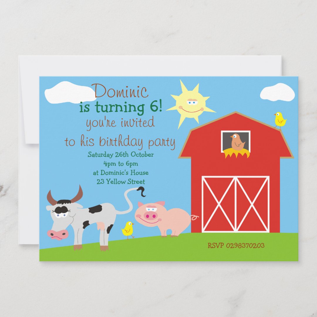 Cute Farm Animals Birthday Party Invitations | Zazzle