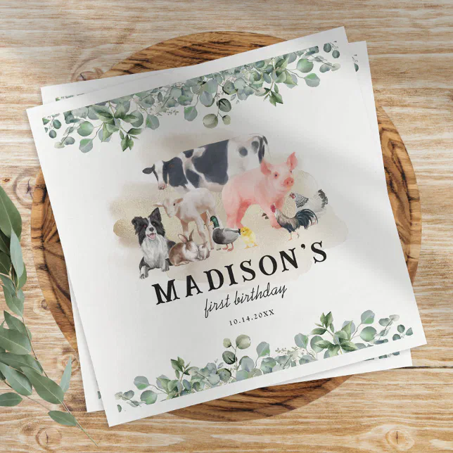 Cute Farm Animals Birthday Party Kids Napkins | Zazzle