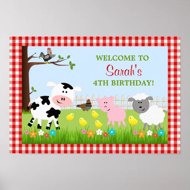 Cute Farm Animals Birthday Party Poster | Zazzle