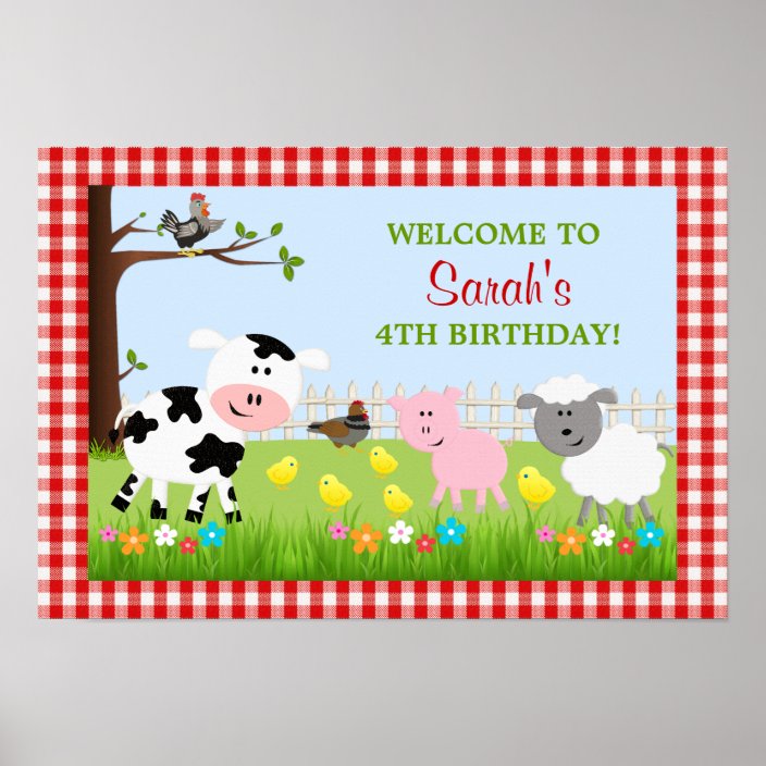 Cute Farm Animals Birthday Party Poster | Zazzle.com
