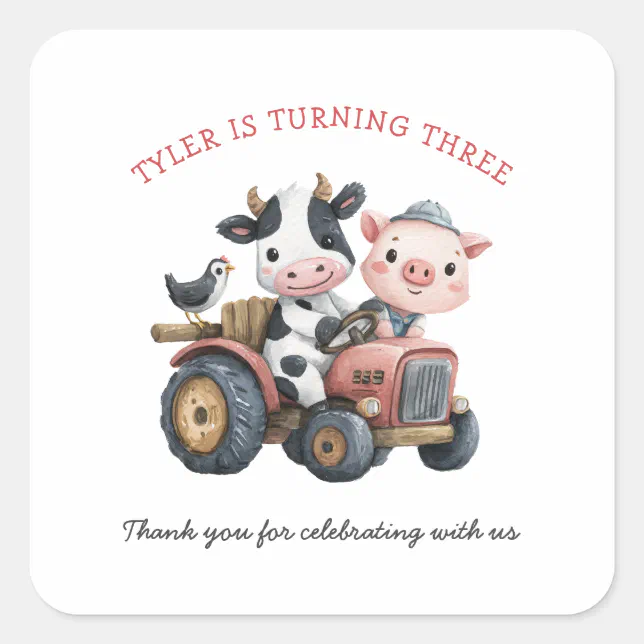 Cute Farm Animals Birthday Party Square Sticker | Zazzle