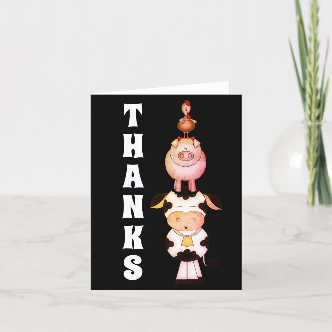 Cute Farm Animals Cow, Pig and Rooster Thanks Thank You Card | Zazzle