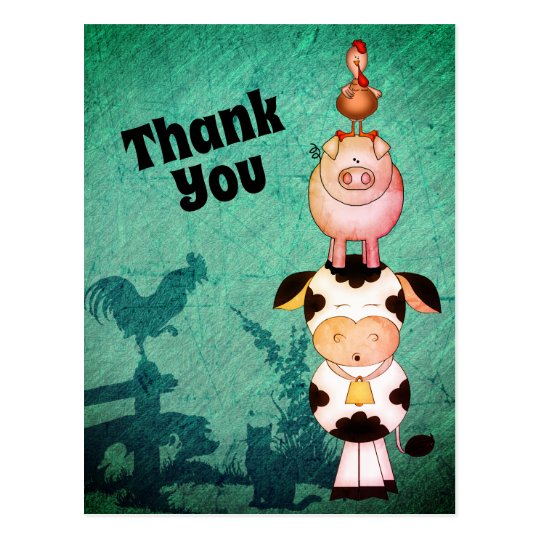 Cute Farm Animals Cow, Pigs and Roosters Thank You Postcard | Zazzle.com