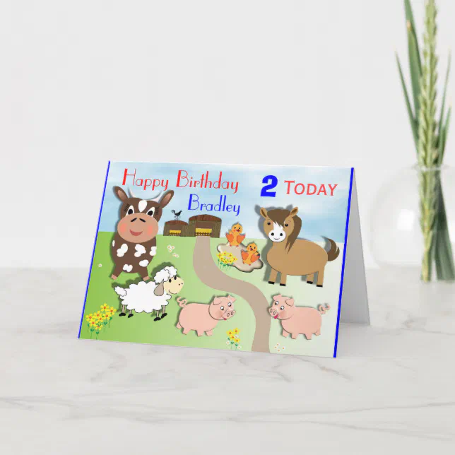 Cute Farm Animals Kids Birthday Card | Zazzle
