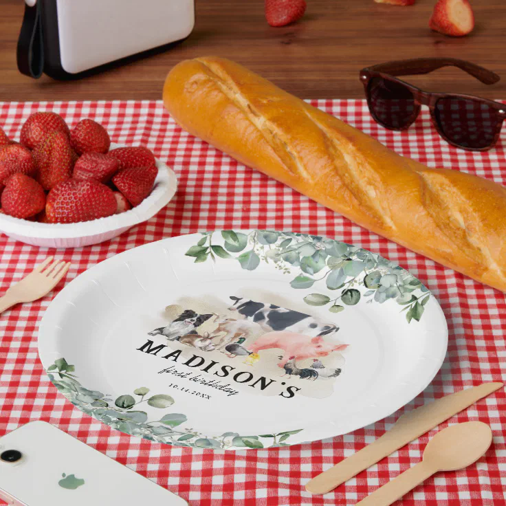 Cute Farm Animals Kids Birthday Party Paper Plates | Zazzle