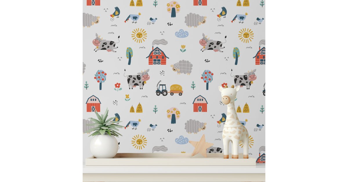 Cute Farm Animals Kids Pattern Wallpaper | Zazzle