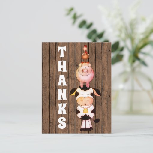 Cute Farm Animals on Barn Wood Thanks Thank You Postcard | Zazzle