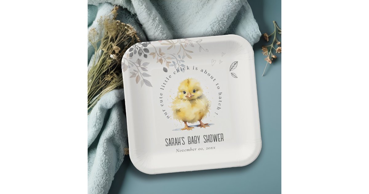 Cute Farm Chick Watercolor Floral Baby Shower Paper Plates | Zazzle