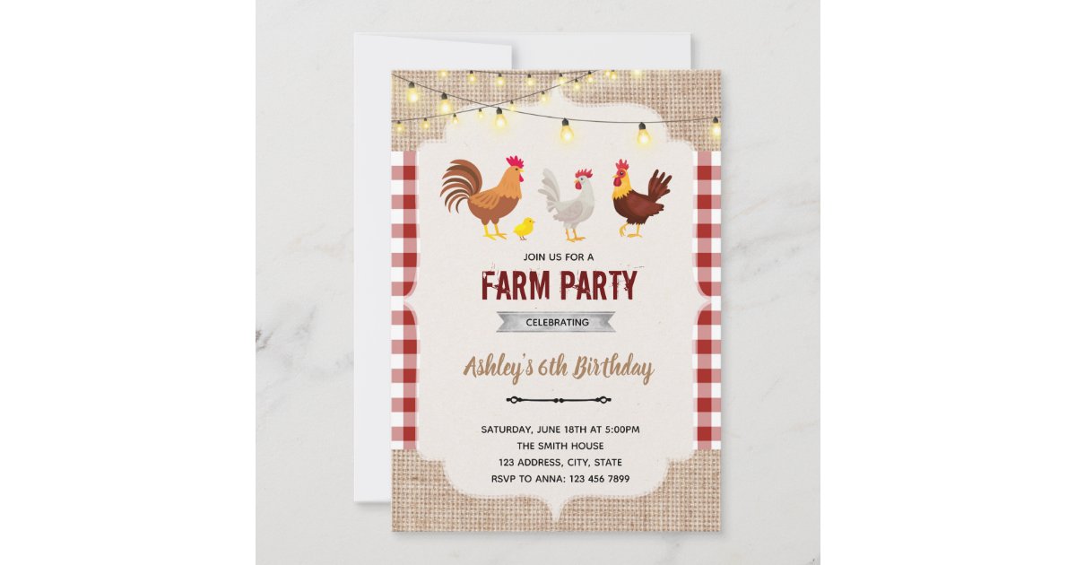 Cute farm chicken theme invitation | Zazzle
